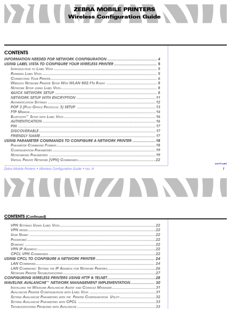 Zebra Mobile Printers - Wireless Configuration Guide - Rev. H | PDF ...