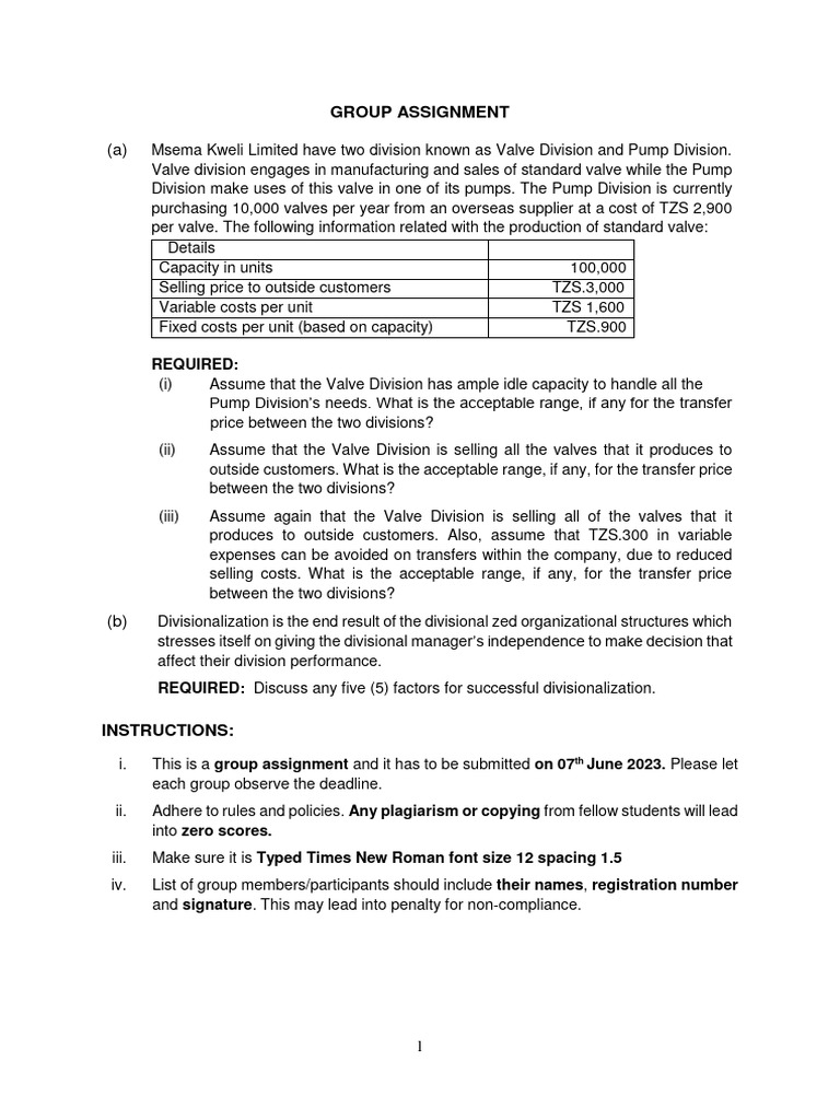 Transfer Pricing in Divisionalized Firms | PDF | Business Economics ...