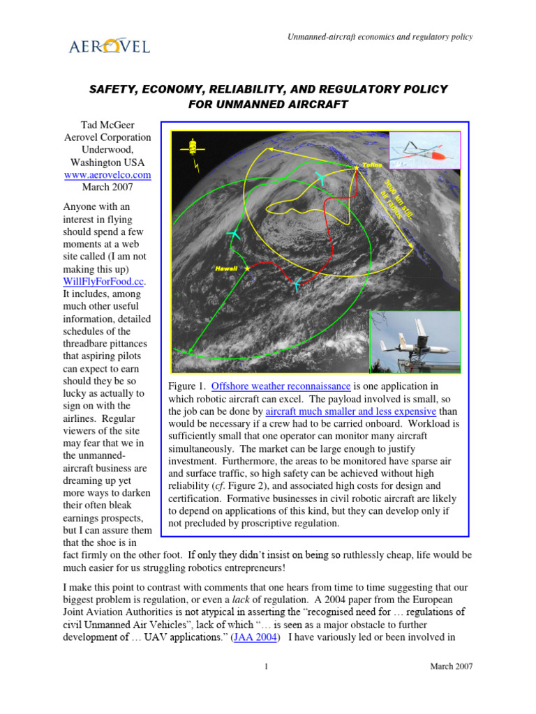 Safety Economy Reliability and Regulatory Policy for Unmanned Aircraft ...
