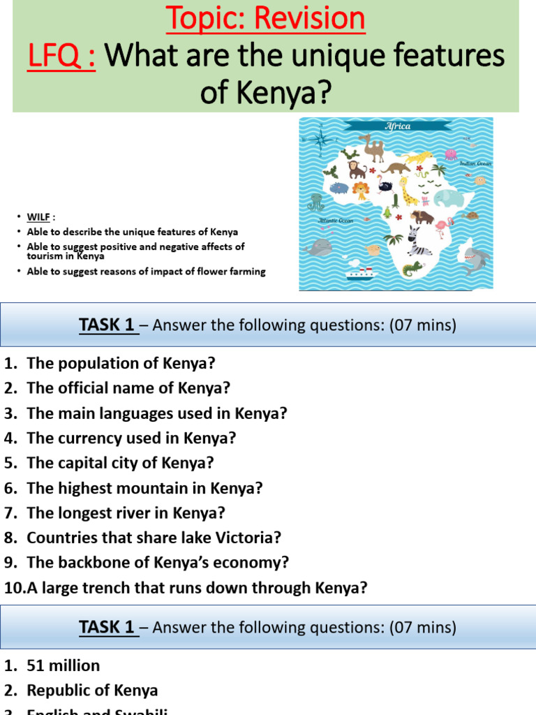 Y7 Geography Week 07 Day 02 - Revision | PDF | Kenya | Tourism