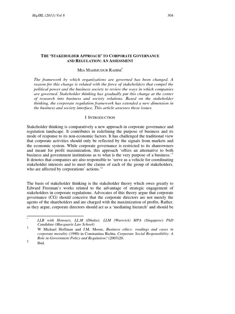 The Stakeholder Approach To Corporate Go | PDF | Corporate Social ...