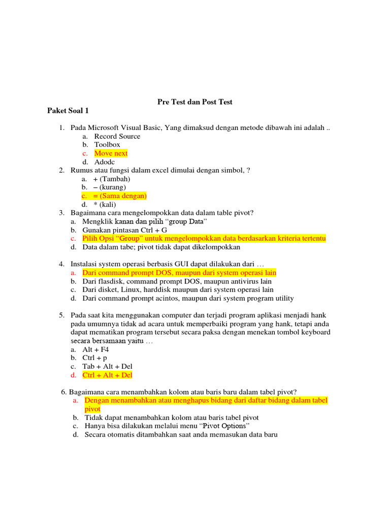 Edit Pre Post Test - Microsoft Excel Lanjutan Bagi Petugas Data Entry | PDF