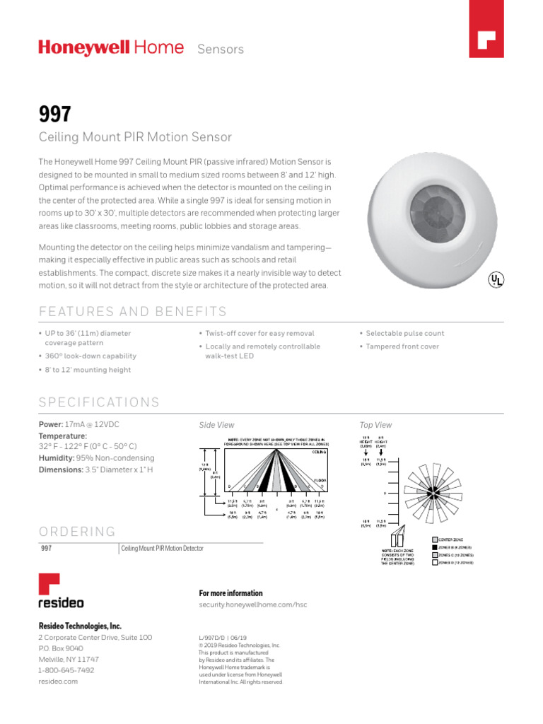 Intrusão - PIR - 997 - Resideo - Datasheet | PDF
