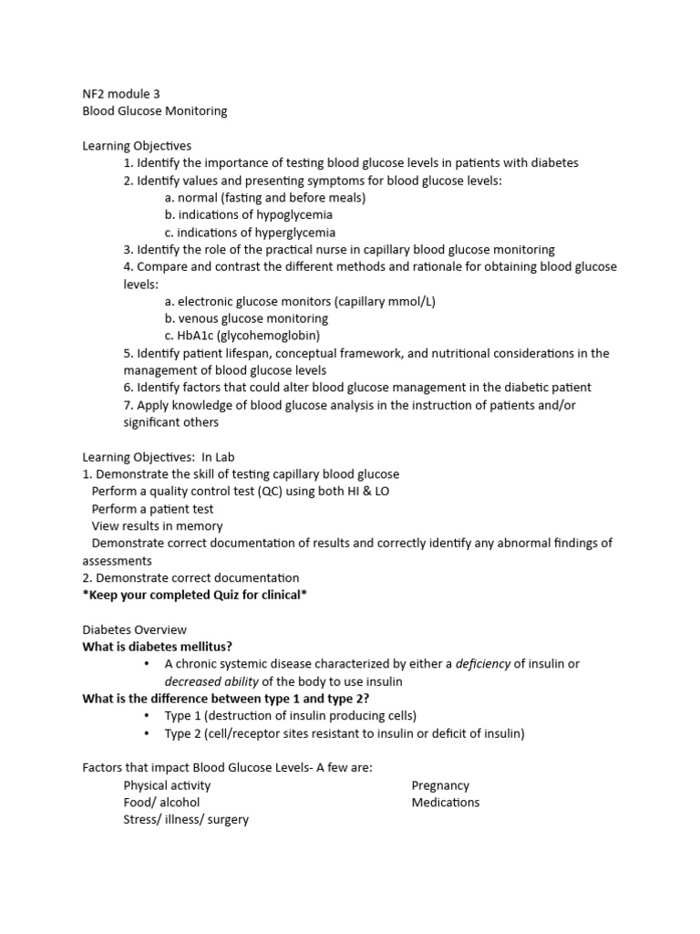 Nursing Foundation 2 Module 3 | PDF | Diabetes | Glycated Hemoglobin