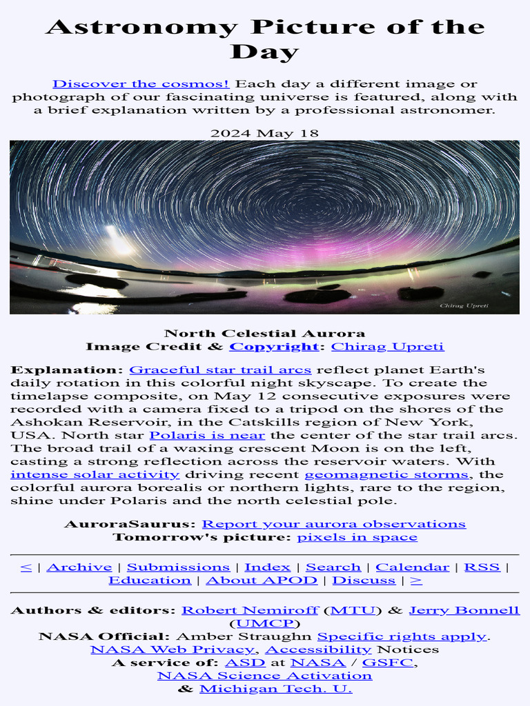 APOD 2024 May 18 - North Celestial Aurora | PDF APOD 2024 May 18 - North Celestial Aurora | PDF