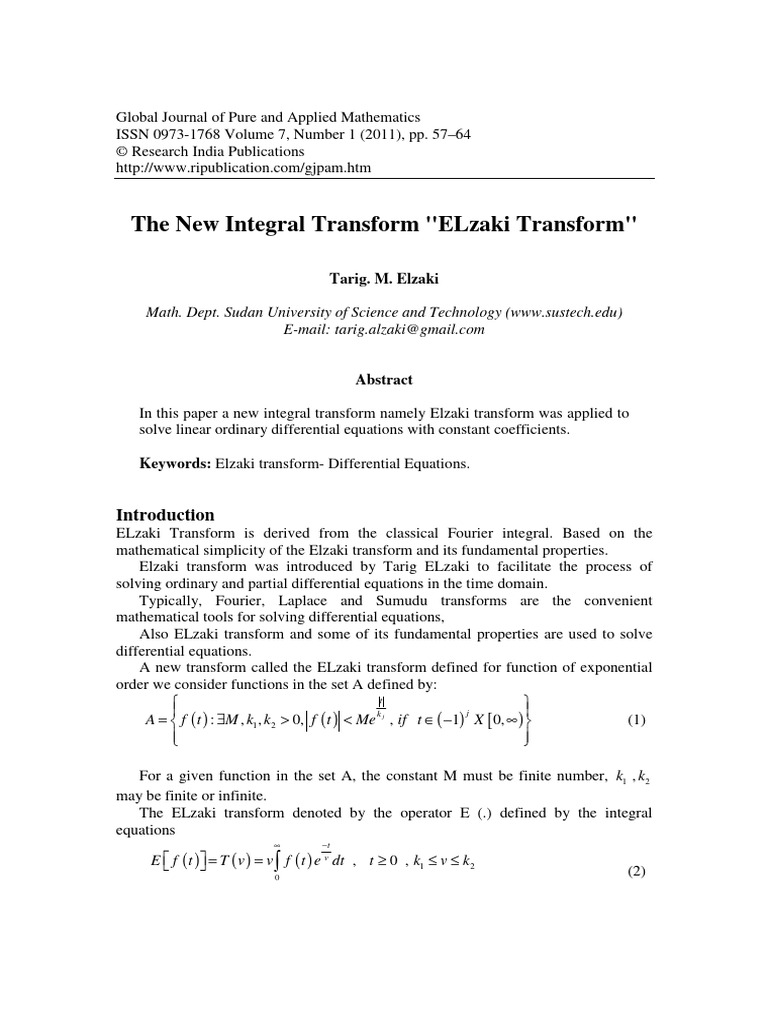 Elzaki 2011 Pdf Equations Partial Differential Equation