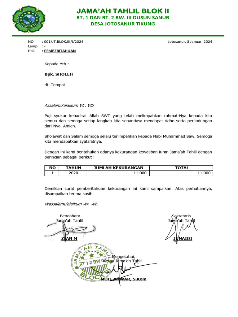 Surat Pemberitahuan JT 2023-1 | PDF
