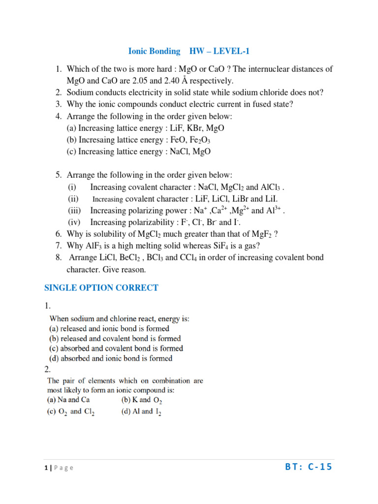 Ionic Bonding DPP | Download Free PDF | Ionic Bonding | Hydroxide