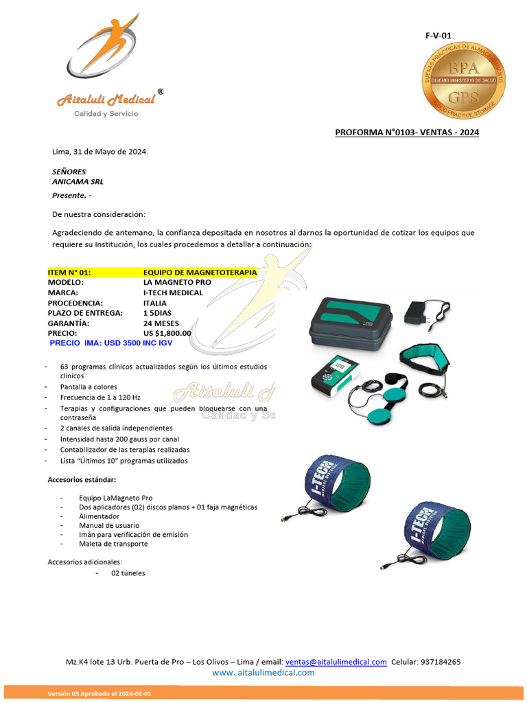 PROFORMA PRECIO IMA CP04 LOTE FISIOTERAPIApdf | PDF | Ultrasonido