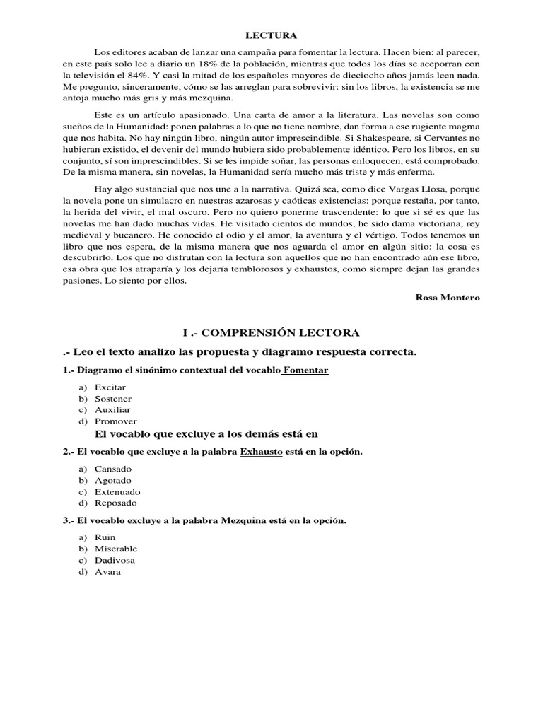 COMPRENSIÓN LECTORA N° 1 | PDF