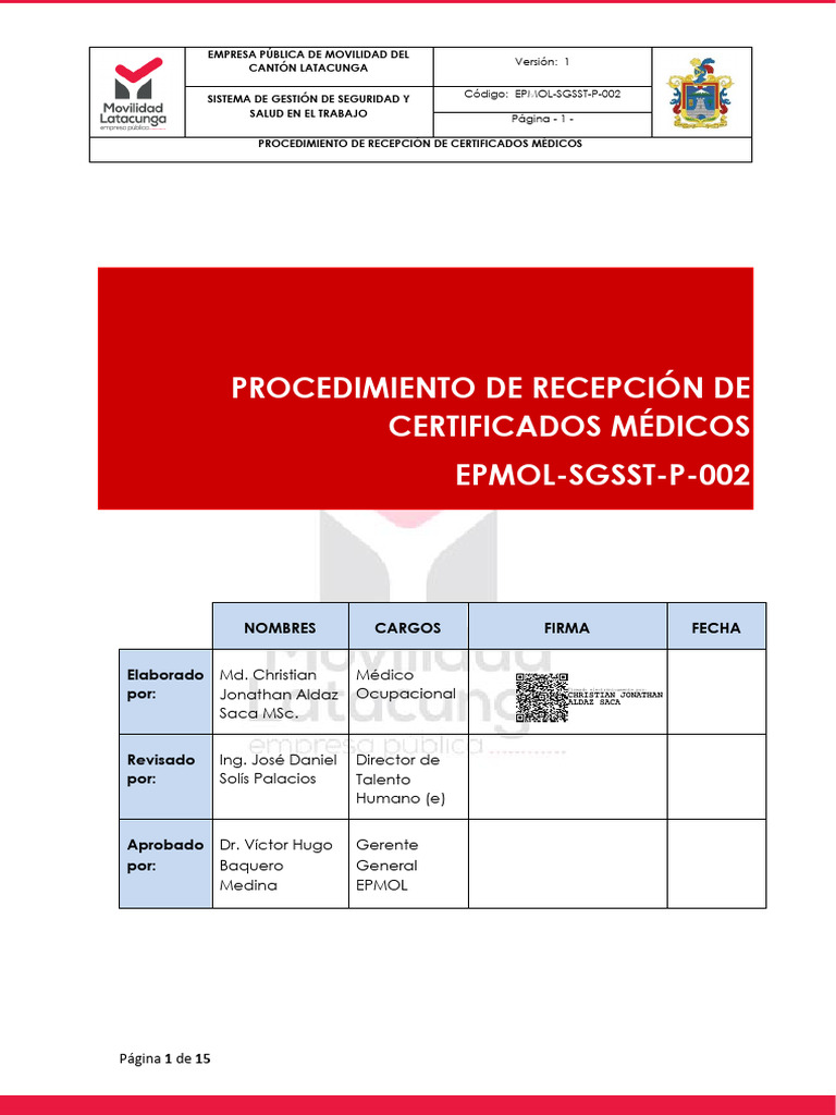 EPMOL-SGSST-P-002-Procedimiento de Recepción de Certificados Médicos Fin-signed | PDF