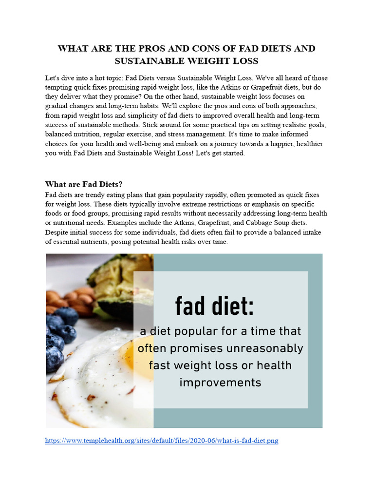 Fad Diets vs. Sustainable Weight Loss | PDF | Dieting | Diet (Nutrition)