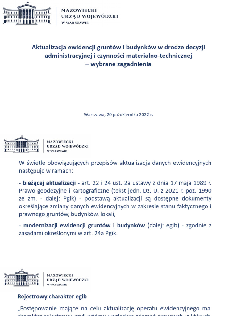 Aktualizacja Ewidencji Gruntów I Budynków W Drodze Decyzji I Czynności ...