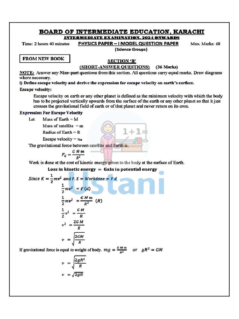XI Physics Model Paper Solved Ustani | PDF