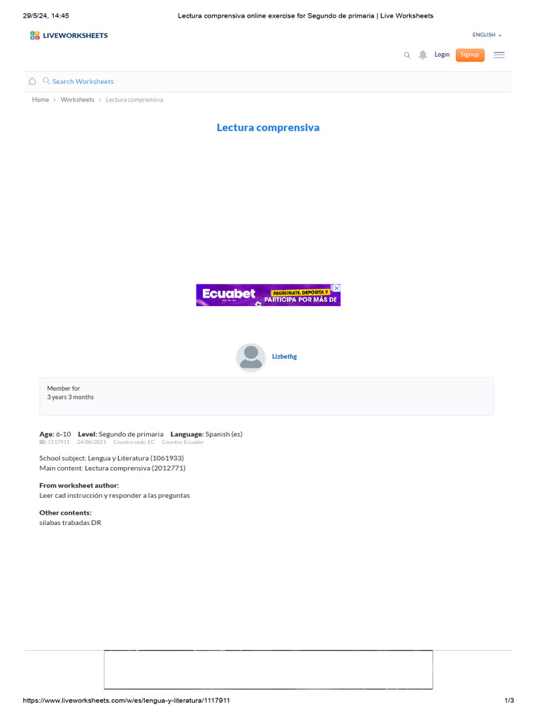Lectura Comprensiva Online Exercise For Segundo de Primaria - Live ...