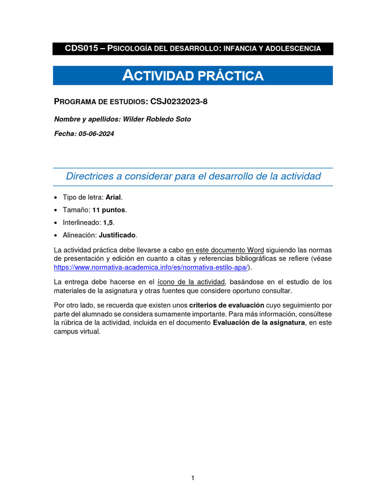 Psic. Del Desarrollo Caso Practico | PDF | Conceptos psicologicos | Sicología