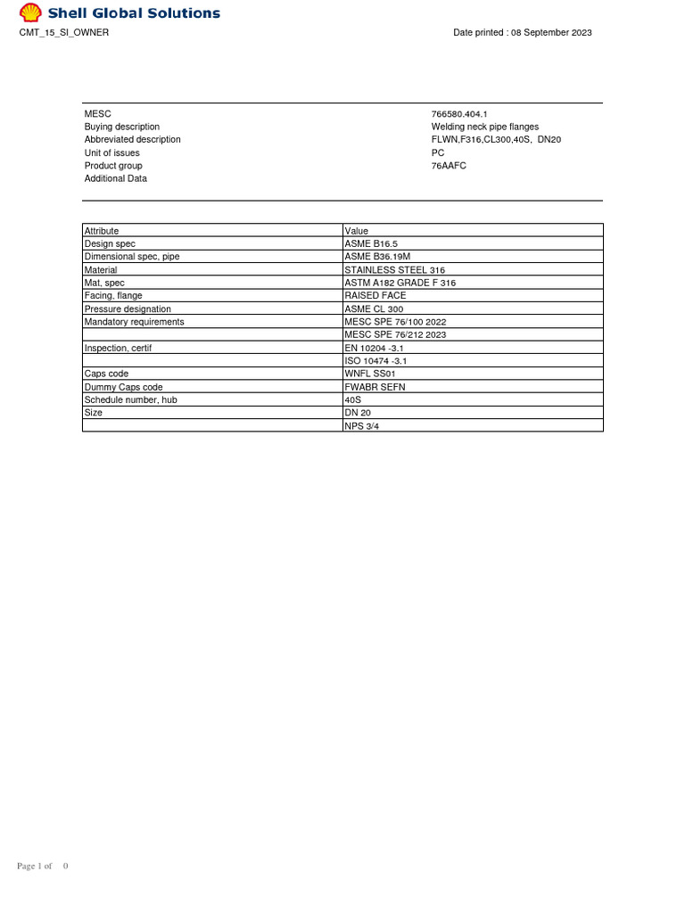 MESC Code 766580: Welding Flanges | PDF