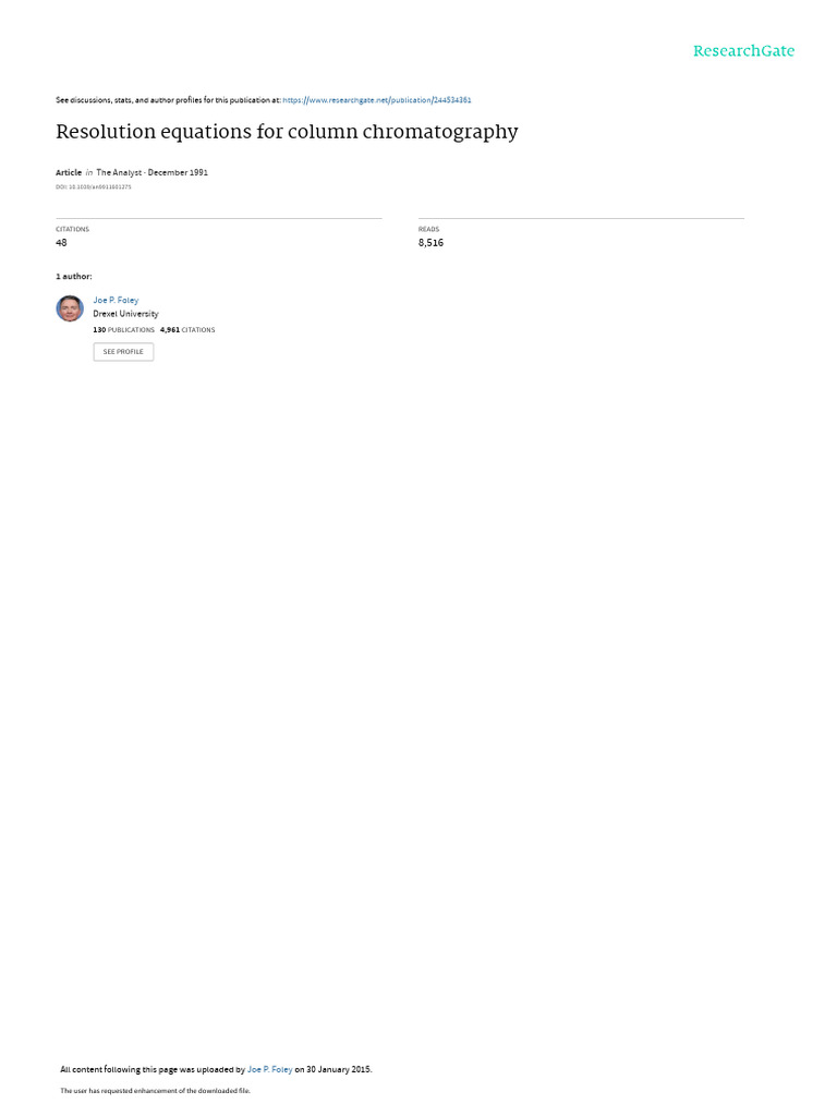 Resolution Equations in Chromatography | PDF | Equations | Chromatography