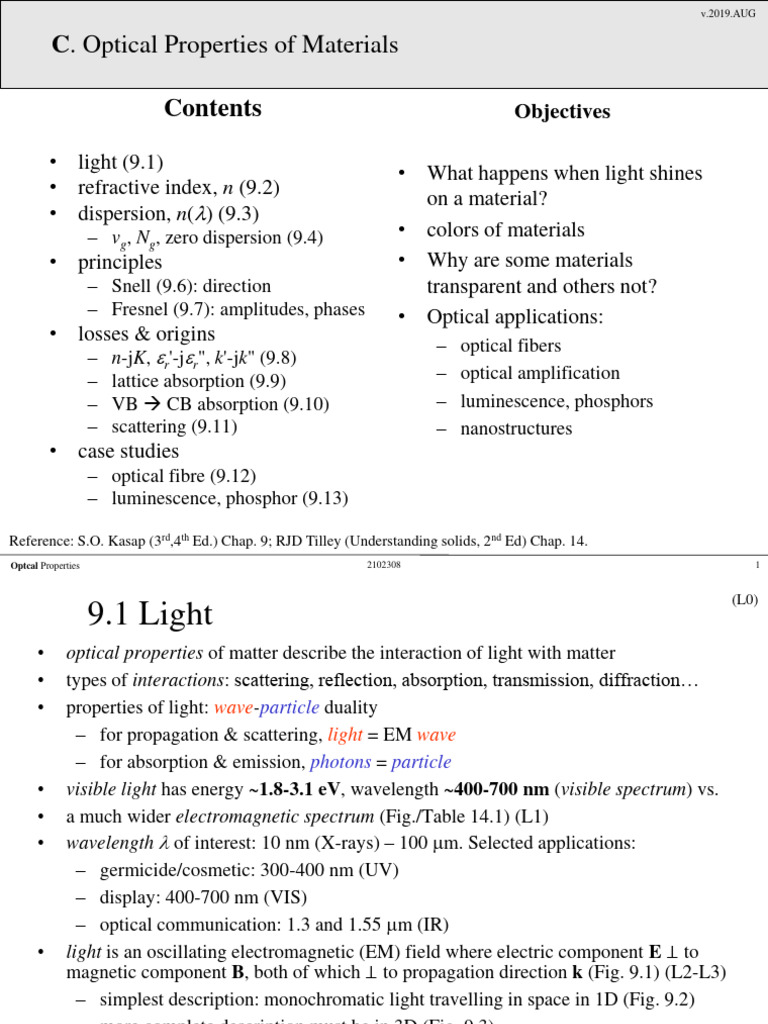 C. Optical Properties of Materials: Objectives | PDF | Optics | Dispersion (Optics)
