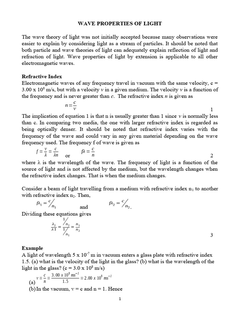 WAVE PROPERTIES OF LIGHT | PDF | Polarization (Waves) | Diffraction
