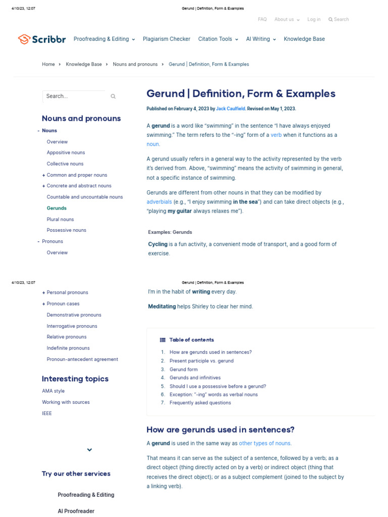 Gerund _ Definition, Form & Examples | Download Free PDF | Noun | Verb
