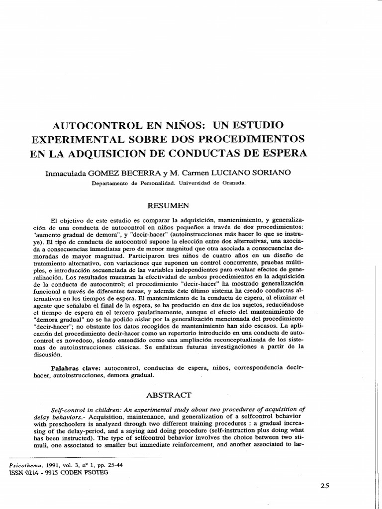 Autocontrol en niños | PDF