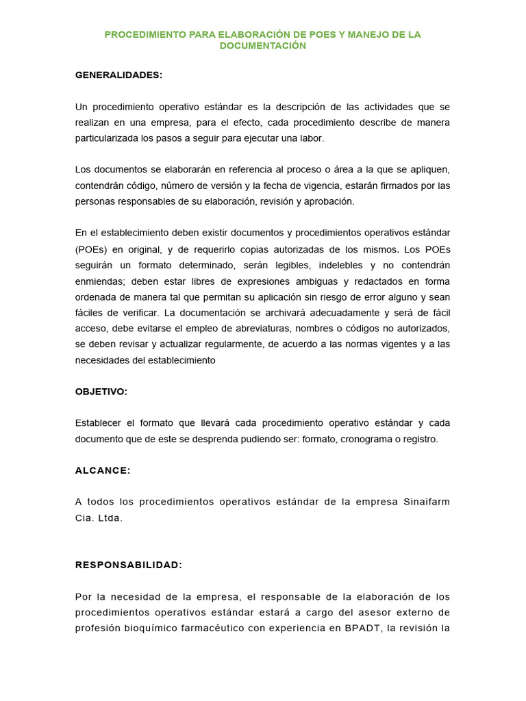 Poe para Manejo Documentacion y Elaboracion de Poes | PDF