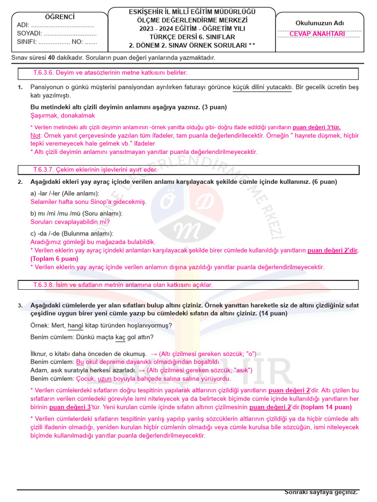 Turkce 622 Cevaplar | PDF