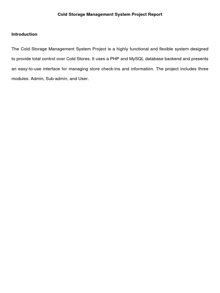 Cold Storage Management System Project Report | PDF | Php | User ...