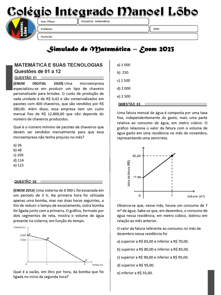 Simulado 03 - Enem 2023 | PDF