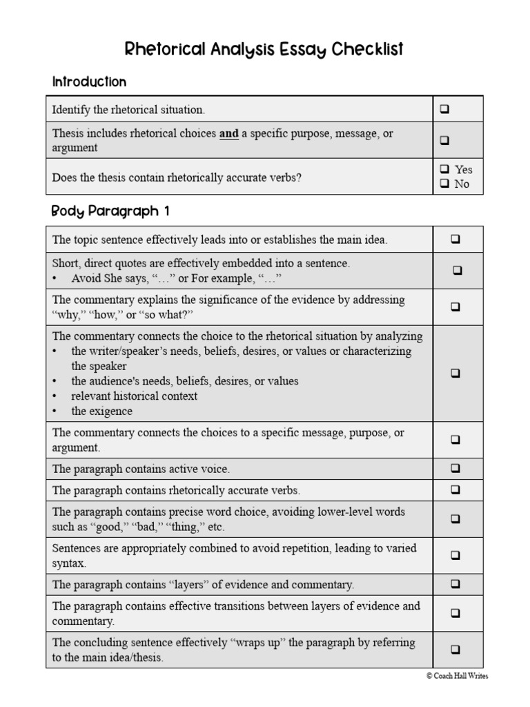 Rhetorical Analysis Essay Checklist | PDF | Essays | Paragraph