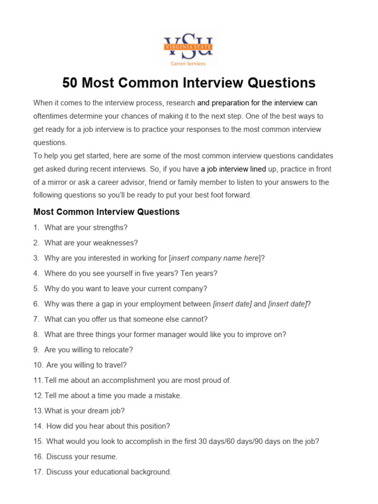 Interview Questions | PDF | Job Interview | Cognition
