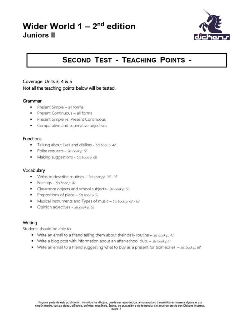 J2 - Wider World 1 2nd Ed - Syllabus Test 2 | PDF | Adjective ...