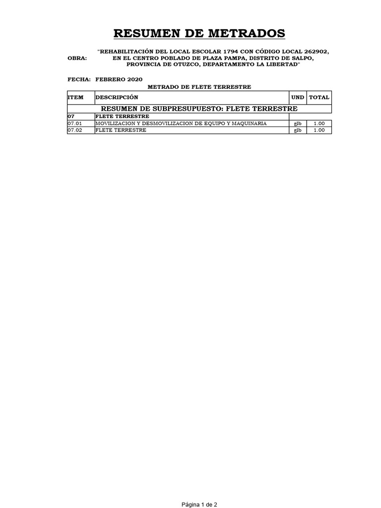 5.-Metrados Flete Terrestre | PDF