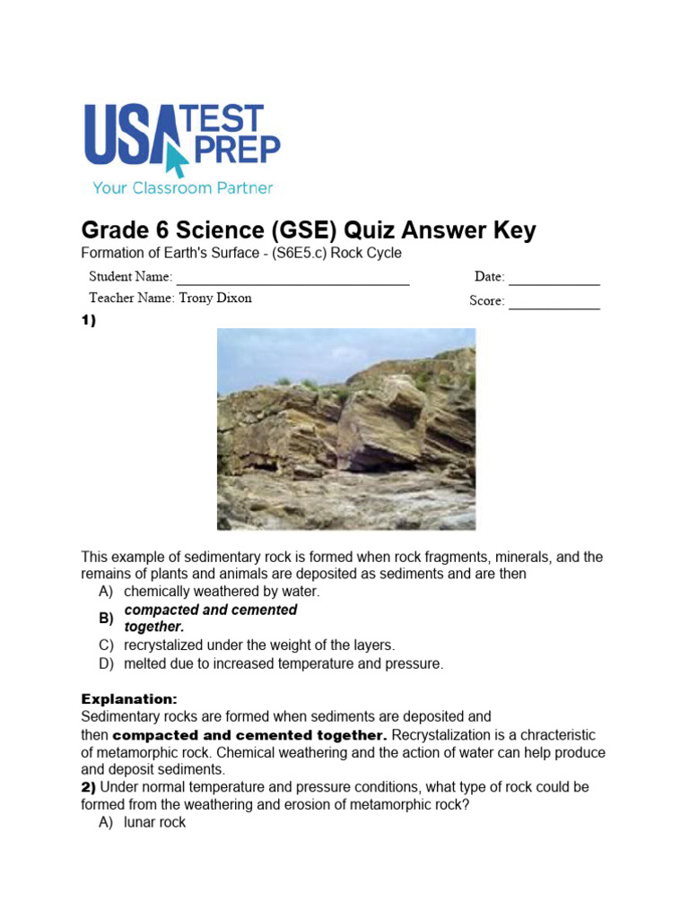Sedimentary Rock Quiz USA Test Prep Answers | Download Free PDF | Rock ...