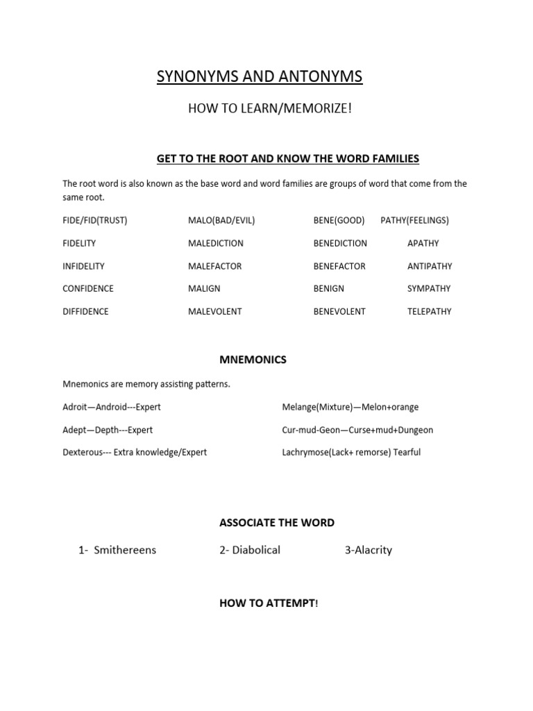 Synonyms and Antonyms | PDF