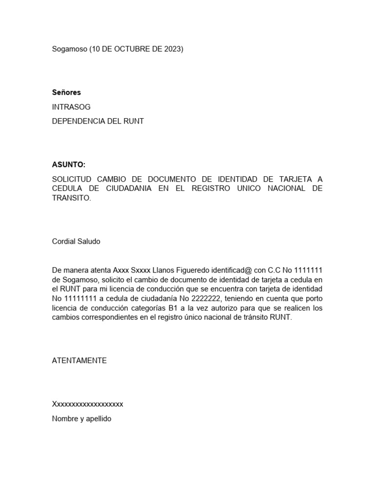 Carta Modelo Cambio de Lic | PDF