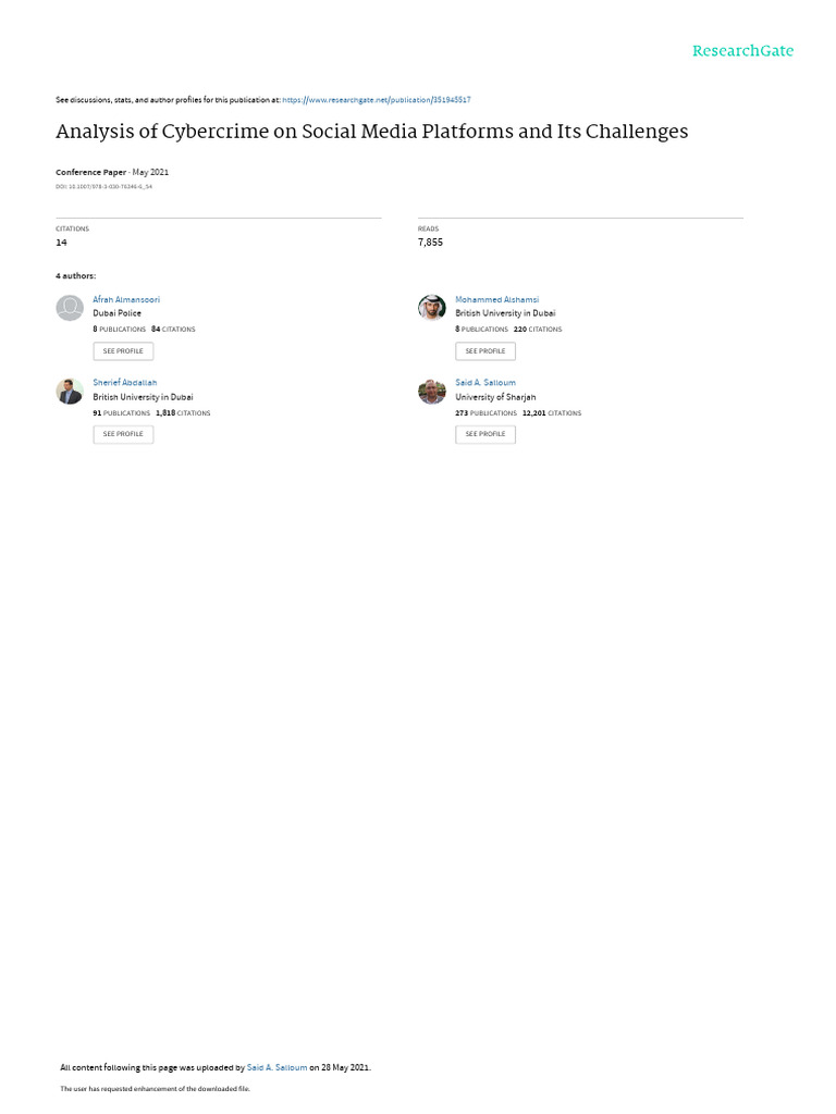 Analysis of Cyber Crime On Social Media | PDF | Social Networking ...