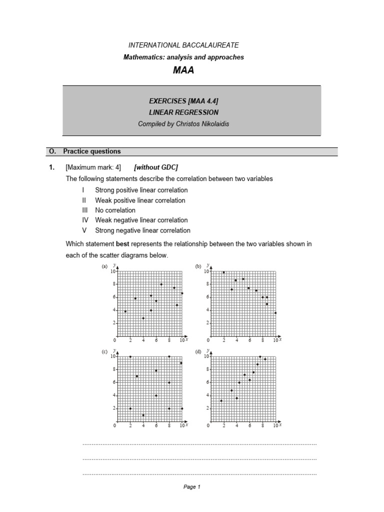 IB Math: Linear Regression Exercises | PDF | Regression Analysis | Linear Regression