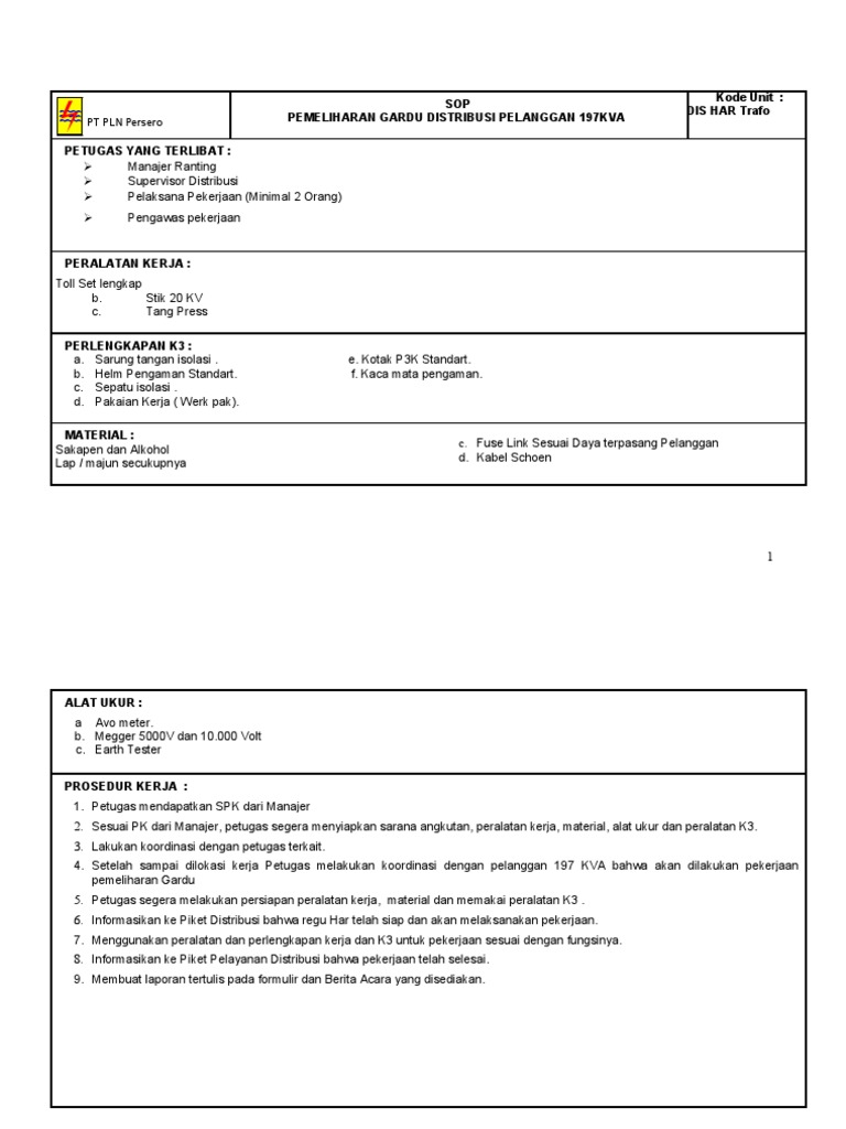 SOP Langkah Kerja | PDF
