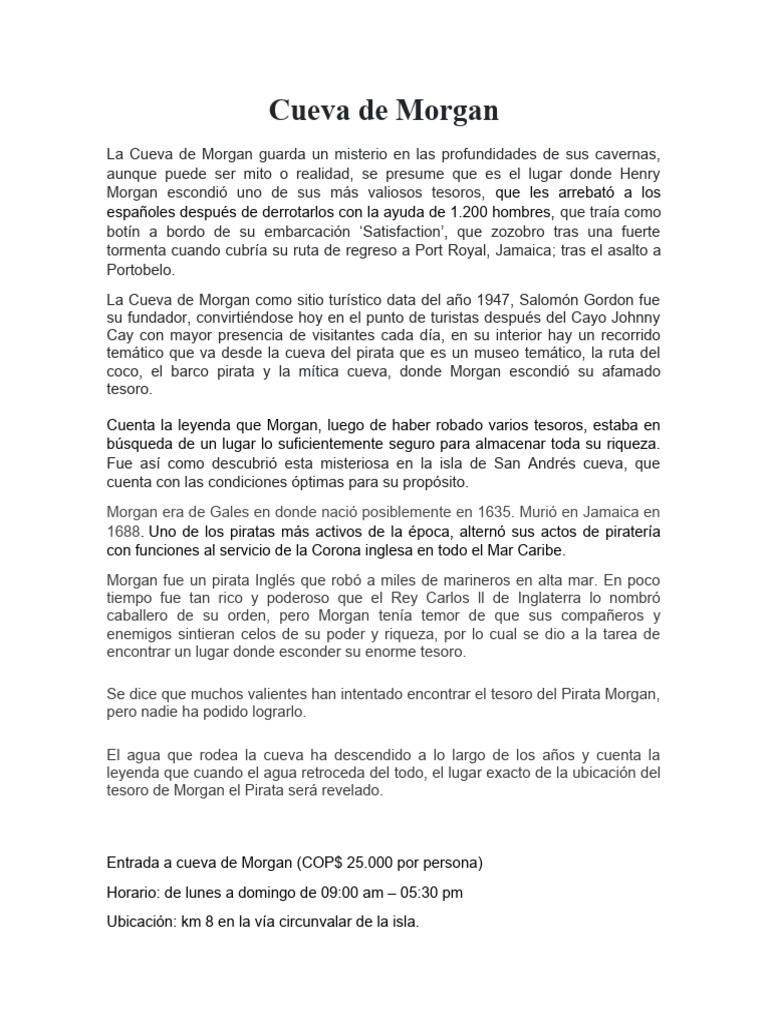 Cueva de Morgan: Tesoro del Pirata | PDF | Piratería | Transporte de agua