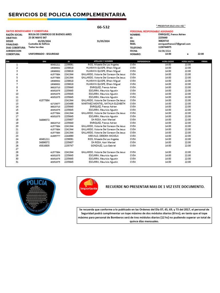 Copia de Planilla Servicios Adicionales - MAYO24 | PDF