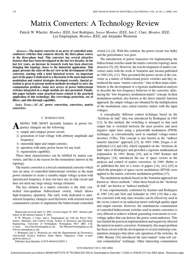 Matrix Converters a Technology Review | PDF | Power Inverter | Power ...