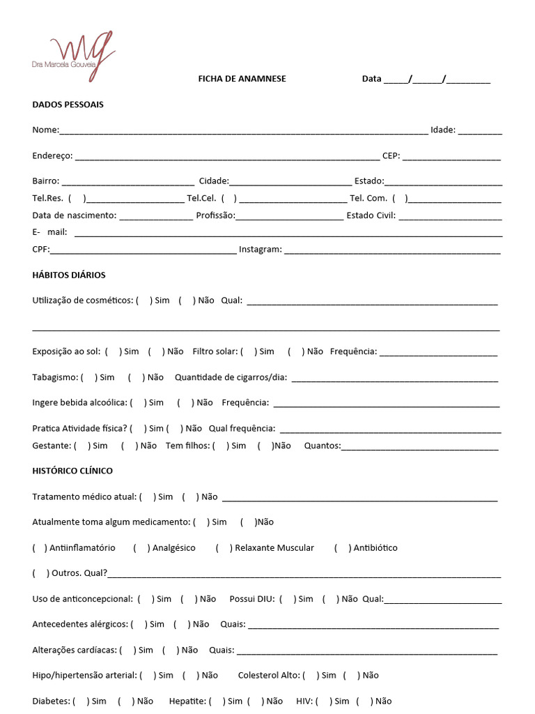 Ficha de Anamnese GERAL | PDF | Sistema de saúde | Ciências da Saúde