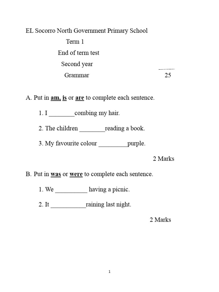 2nd Year Grammar Test | PDF | Noun | Sentence (Linguistics)