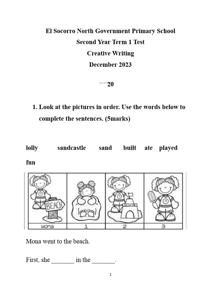 Creative Writing Test for Year 2 | PDF