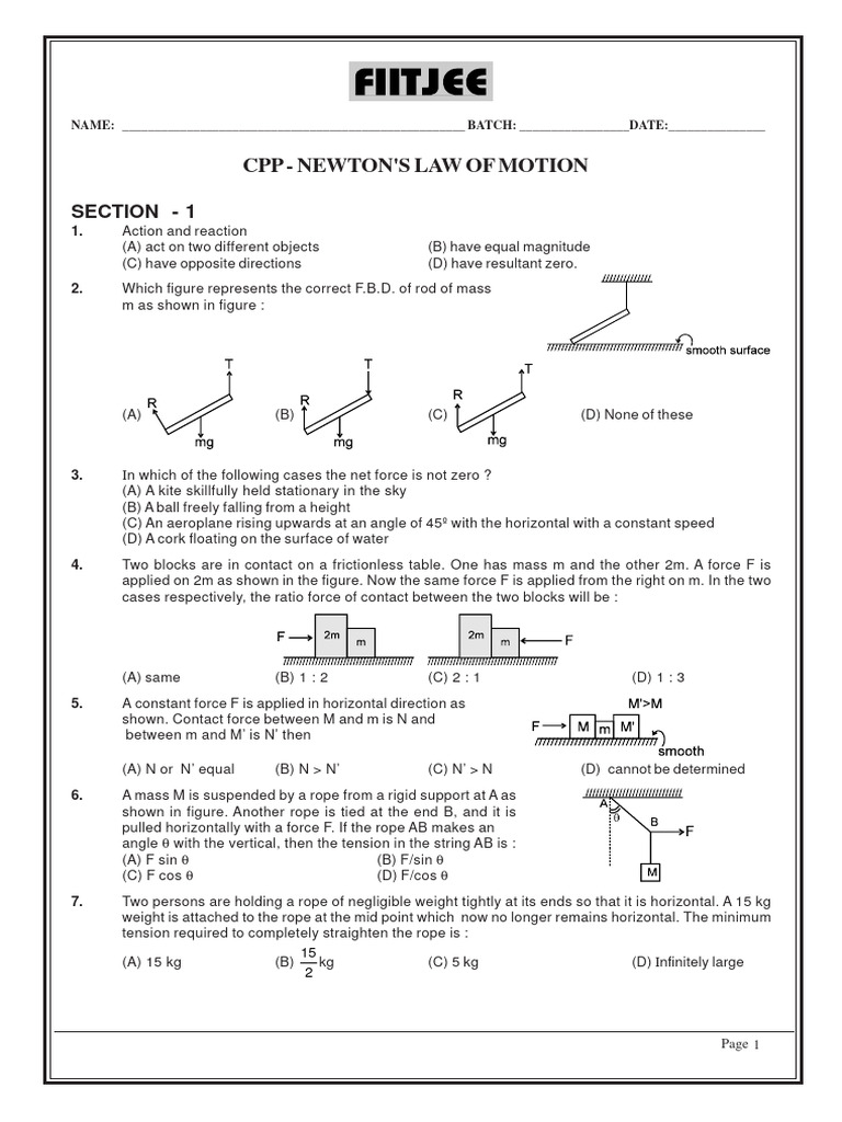 CPP - Newton'S Law of Motion: Section - 1 | PDF | Force | Tension (Physics)
