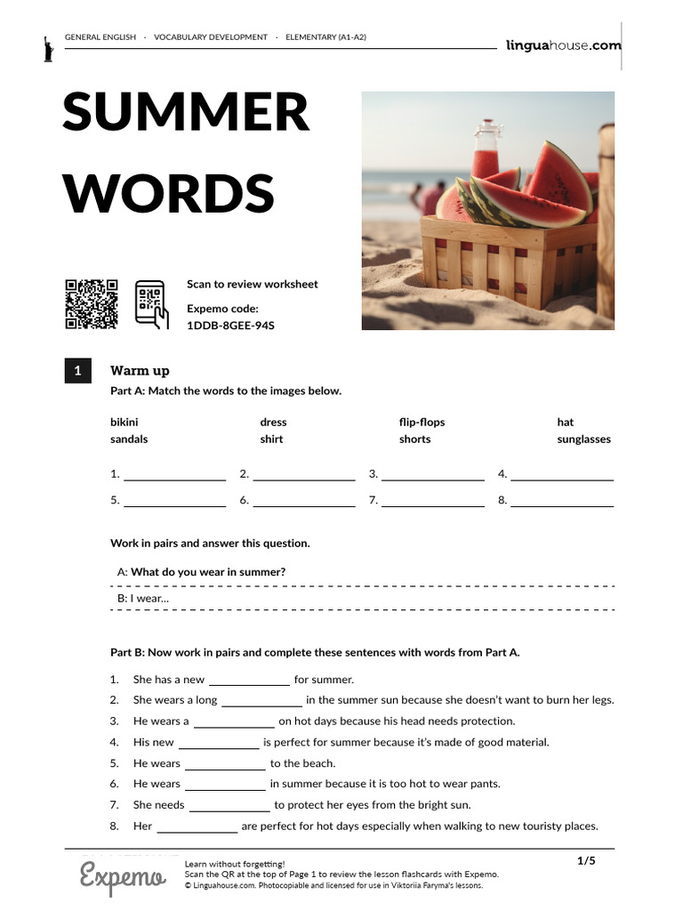 Summer Words American English Teacher | PDF