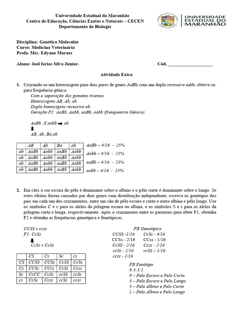 Atividade Geneticia Molecular | PDF | Alelo | Dominância (genética)
