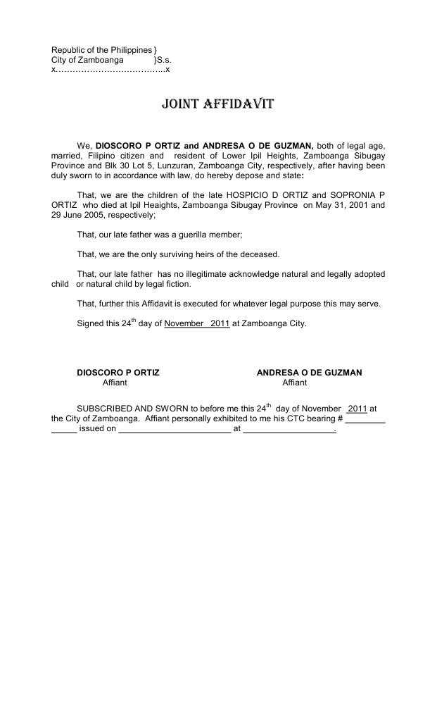 Affidavit 1 | PDF | Affidavit | Philippines